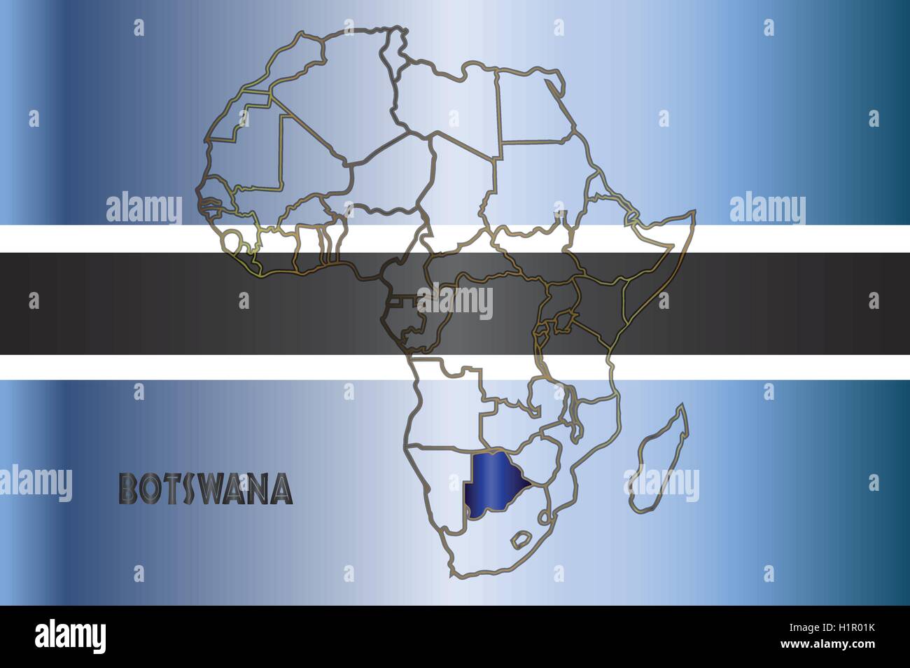 Botswana outline inset into a map of Africa over a flag background ...