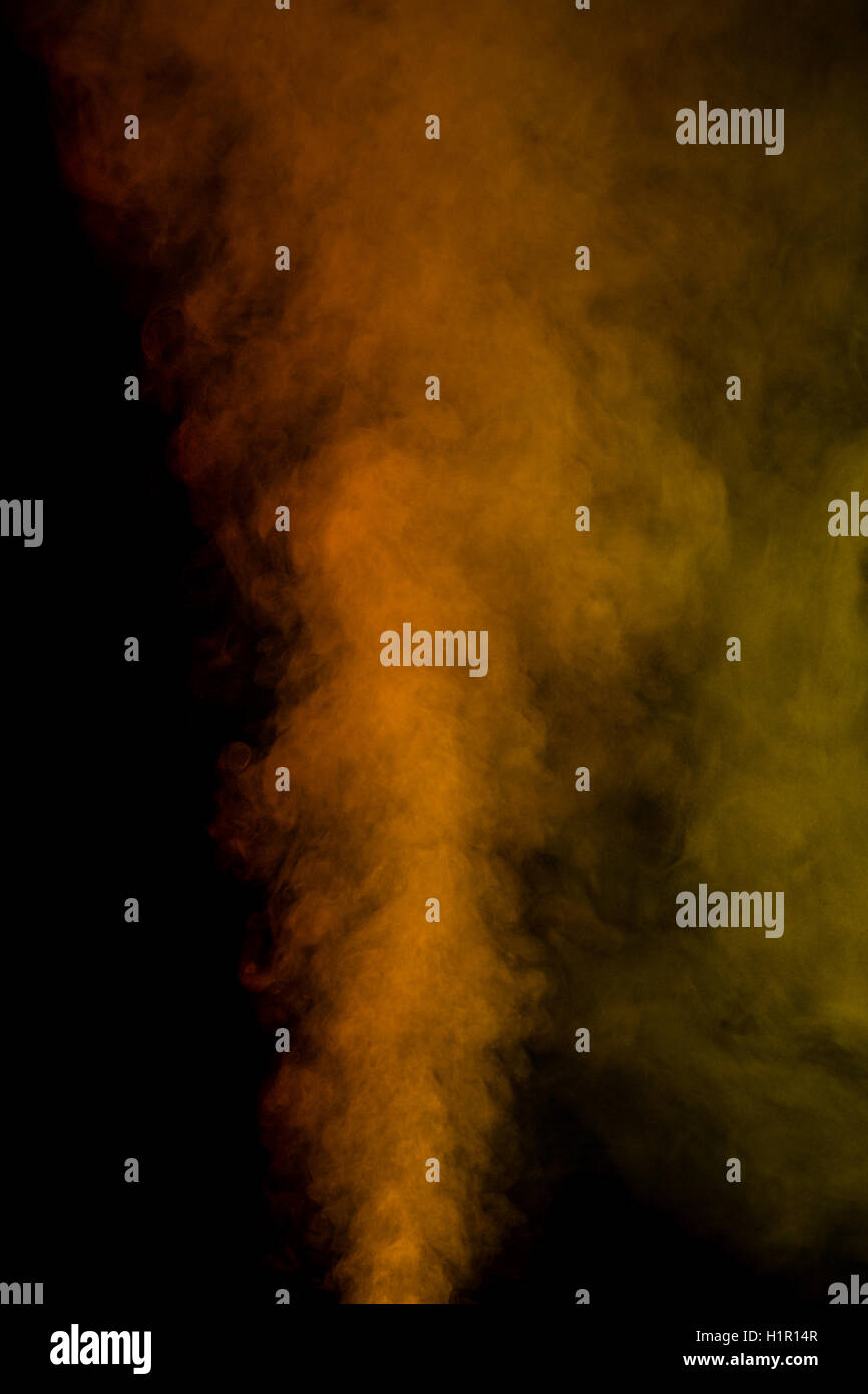 Abstract red yellow water vapor on a black background. Texture. Design ...