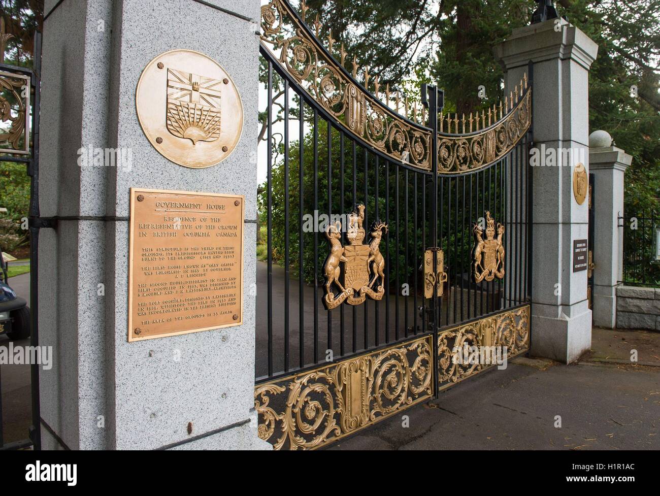 The gates of Government House, in Victoria, Canada, where the Duke and ...