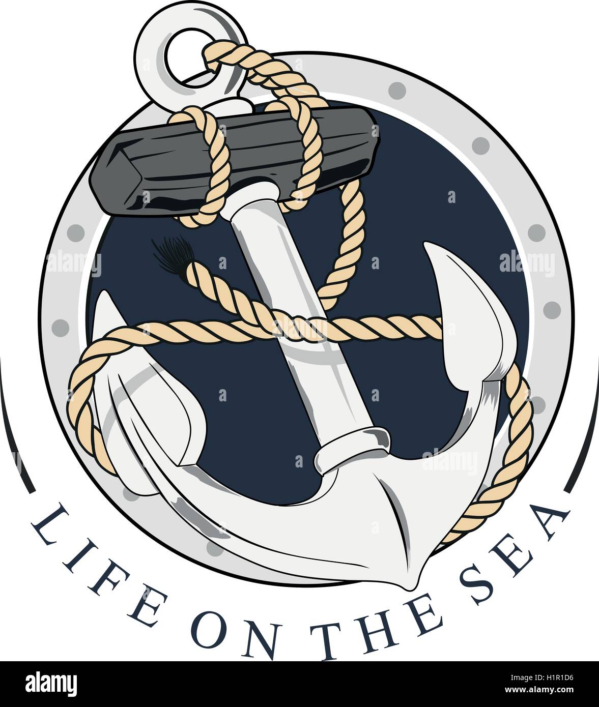 naval anchor with rope and circles background. T Stock Vector Image ...