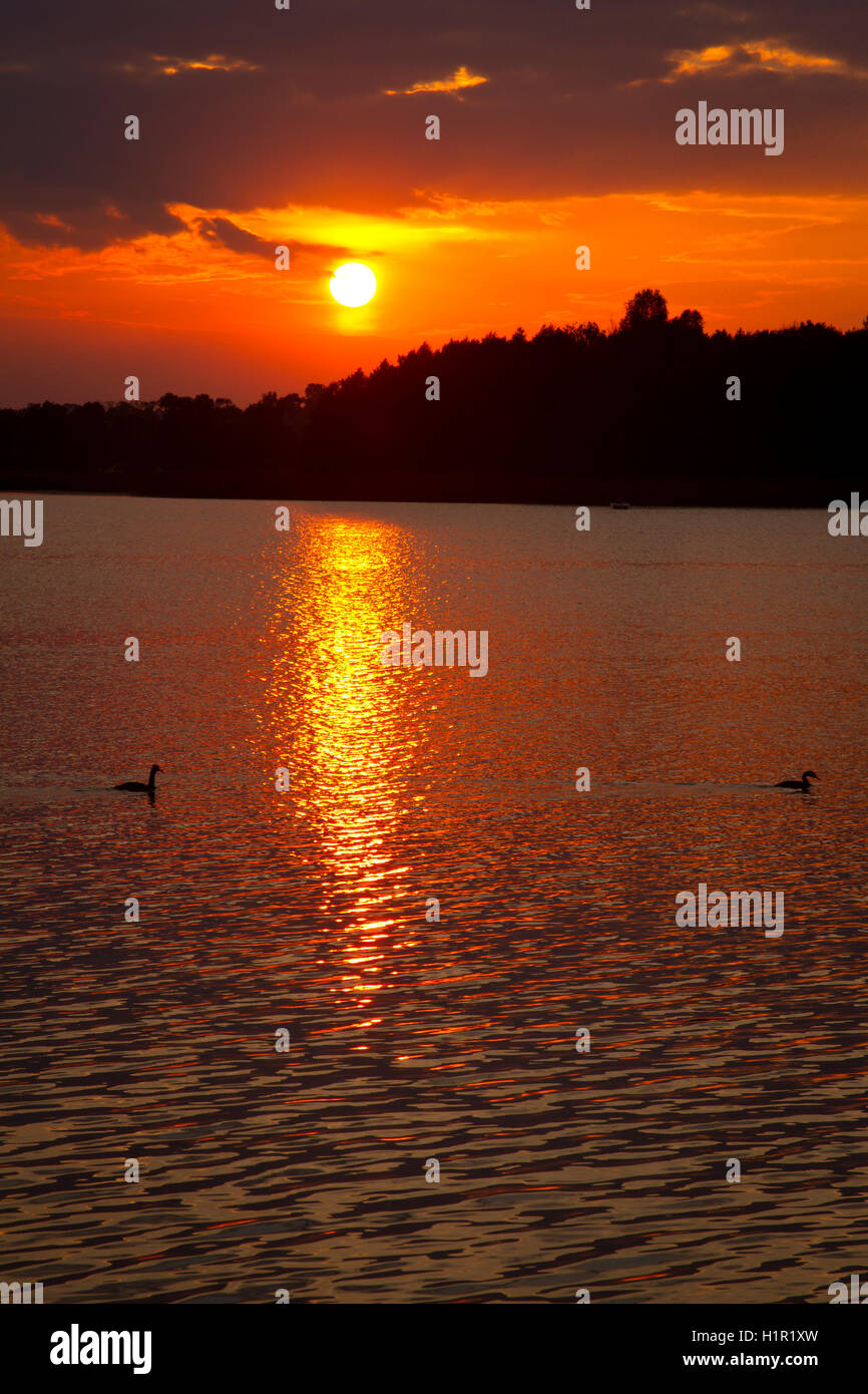 Sunset over a lake Stock Photo - Alamy