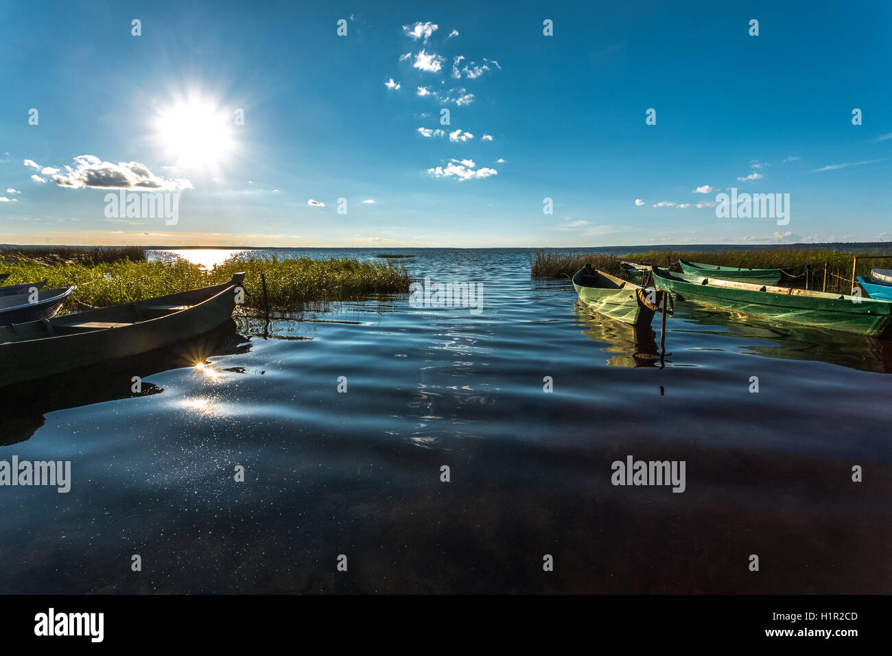 summer landscape with boats Stock Photo - Alamy
