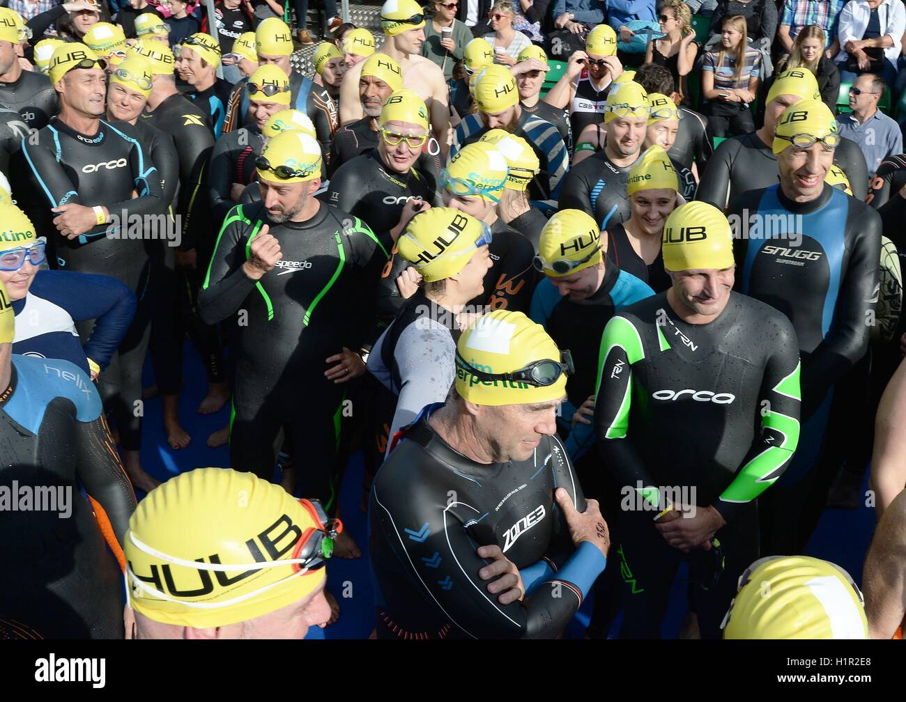 A small section of the first wave of 350 swimmers, who are taking part ...
