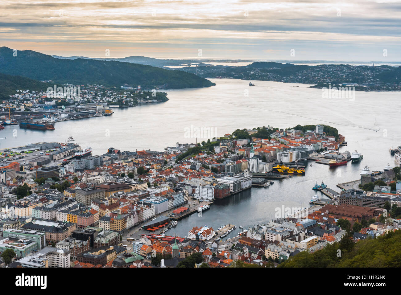 Aerial view of colorful city Bergen, Norway Stock Photo - Alamy