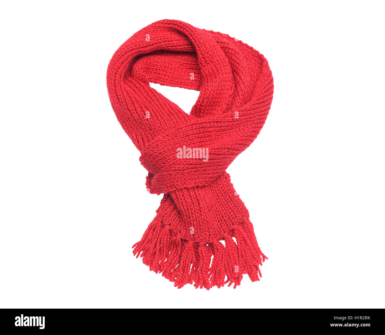 Red knitted scarf on a white background Stock Photo - Alamy