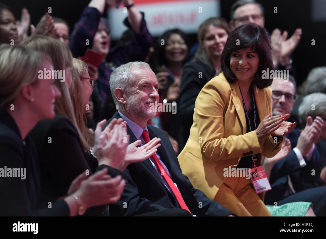 Labour leader Jeremy Corbyn is congratulated by his wife Laura Alvarez ...