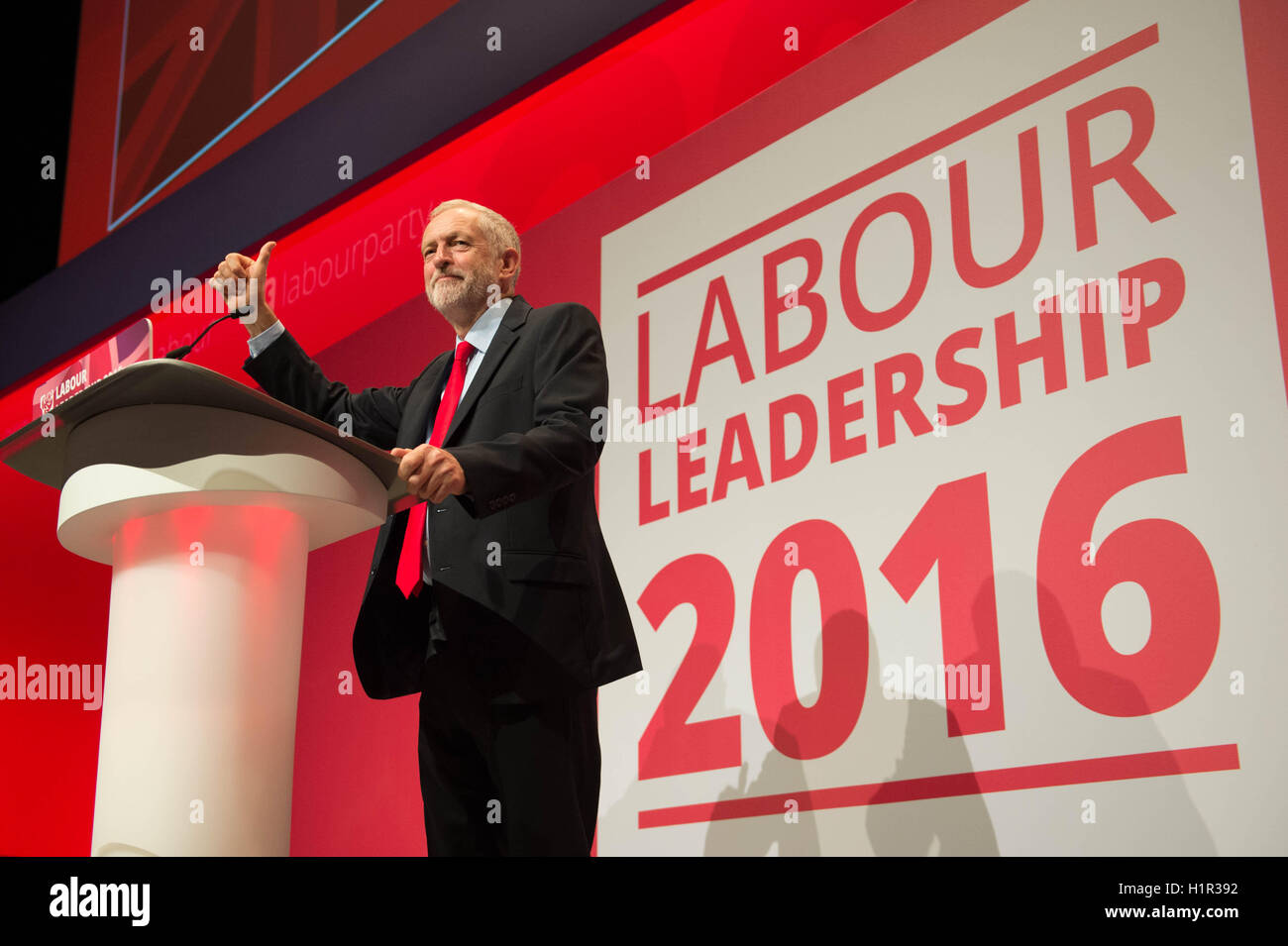 Labour Leader Jeremy Corbyn celebrates his victory following the ...