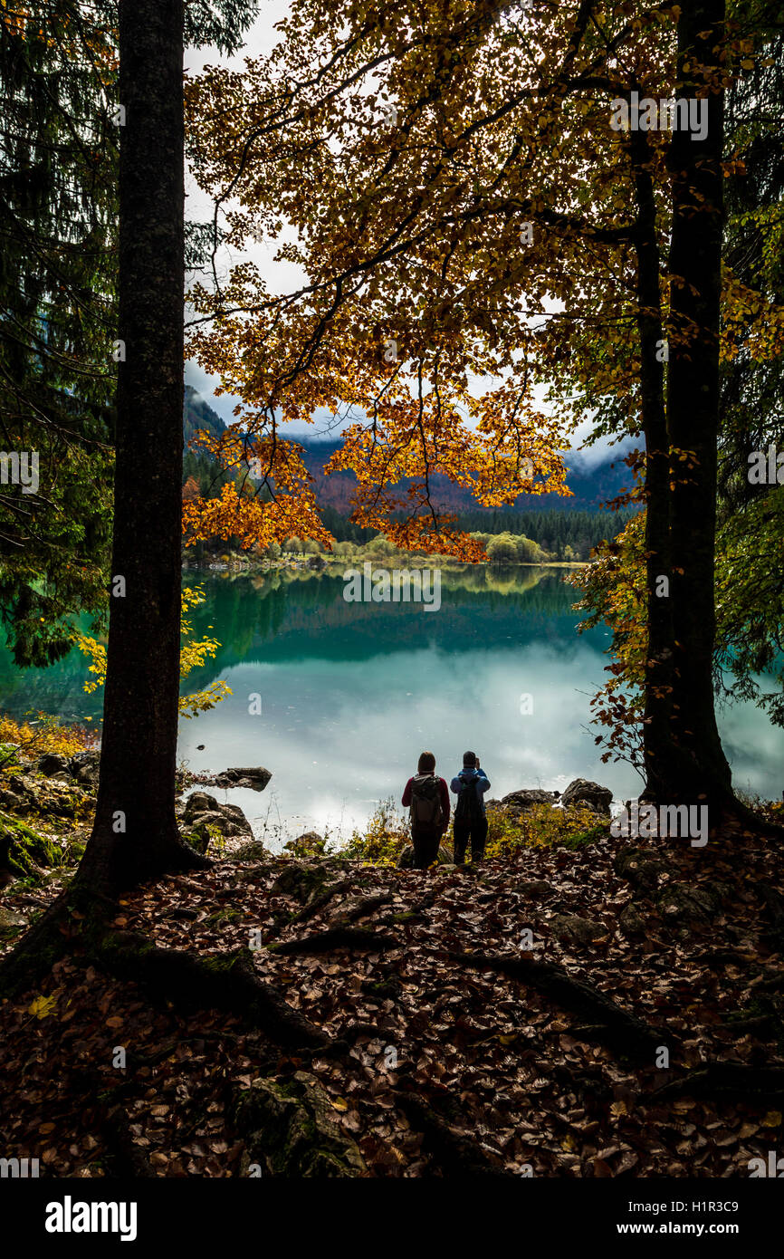 two girls walking in the forest in the italian alps Stock Photo - Alamy