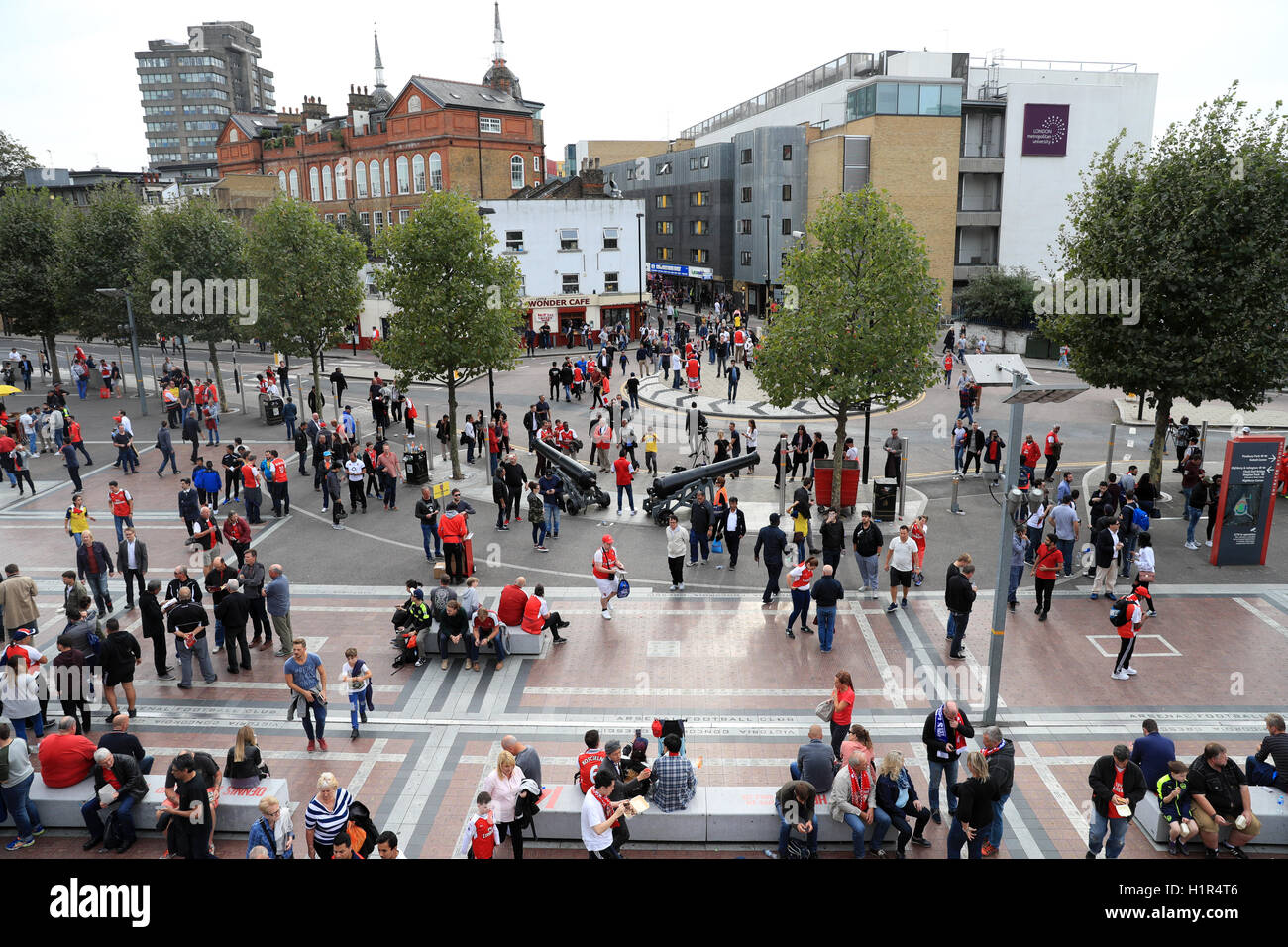 Fans outside the ground before the Premier League match at the Emirates ...