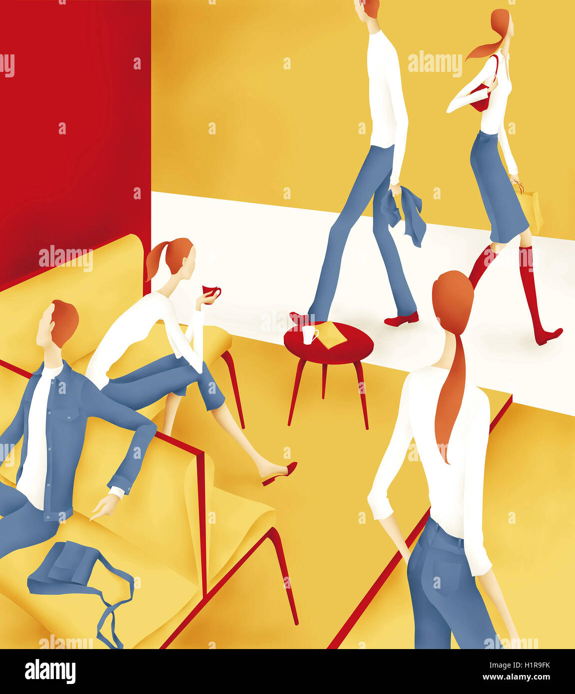 Man sitting woman walking table hi-res stock photography and images - Alamy