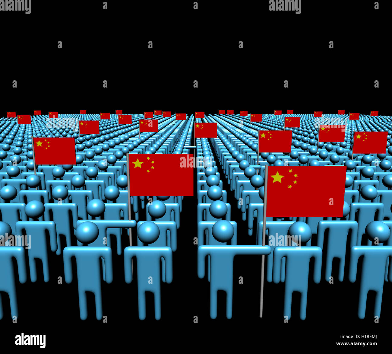 Crowd of abstract people with many Chinese flags illustration Stock ...