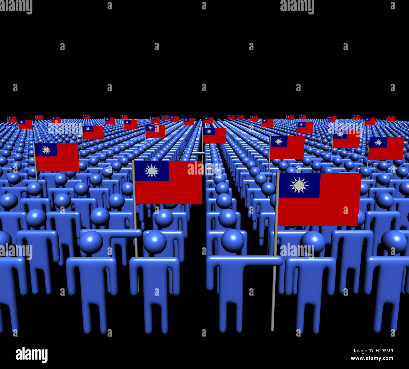 Crowd of abstract people with many Taiwanese flags illustration Stock ...