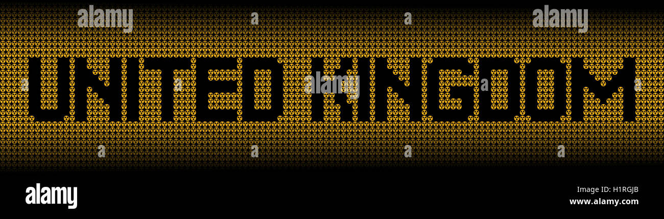 United Kingdom text on radioactive warning symbols illustration Stock ...