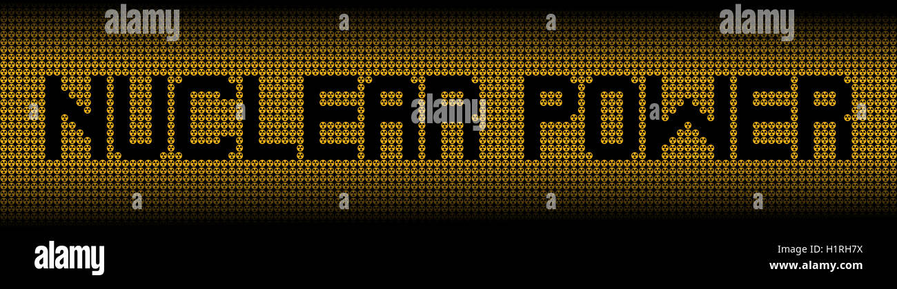 Nuclear Power text on radioactive warning symbols illustration Stock ...