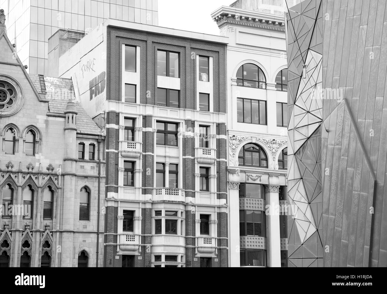 Different style buildings in Melbourne downtown (Victoria, Australia ...
