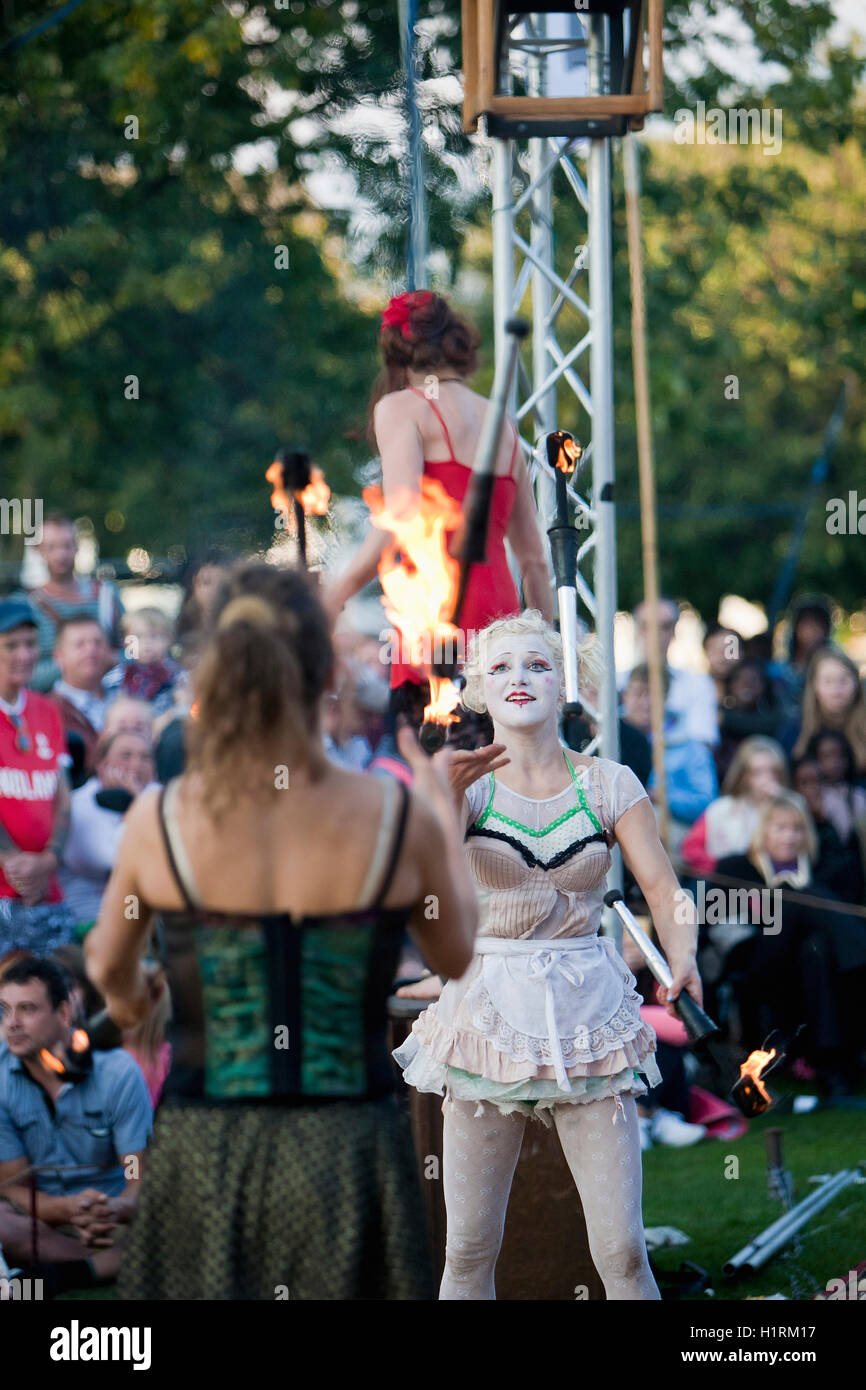 Fire juggling act from Le Cirque du Platzak at Great Yarmouth's Out ...