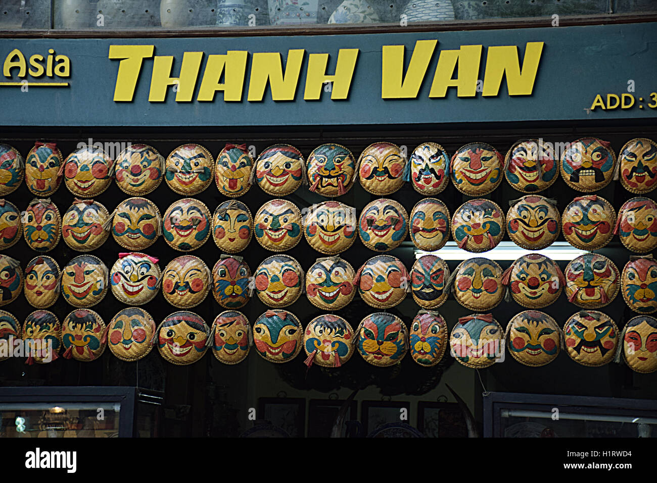 Masks hanging in a shop in the Hanoi old quarter, Vietnam Stock Photo ...