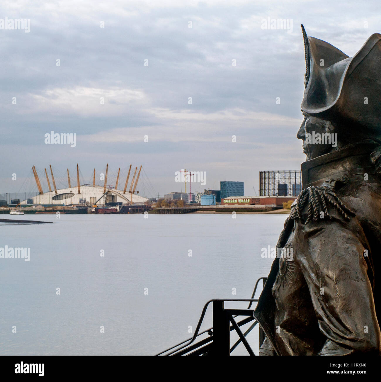 Statue of Lord Nelson in Greenwich with O2 Arena in the background ...