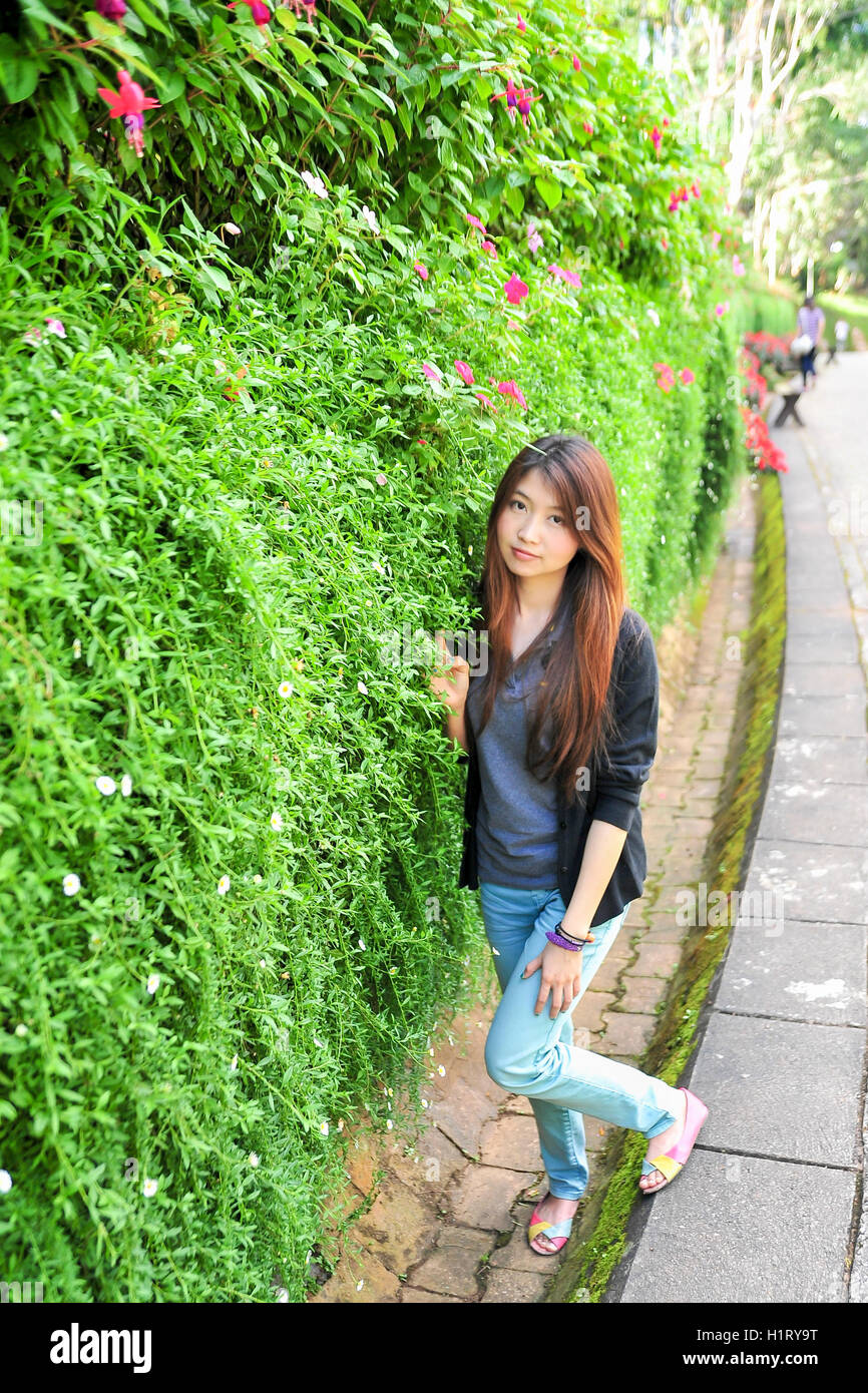 portrait asia young woman happy and smile on Doi tung garden, Dhiang ...