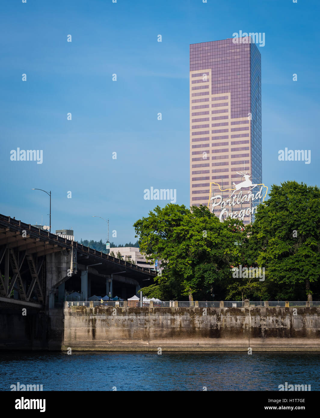 Iconic downtown Portland, OR across the Willamette River Stock Photo ...