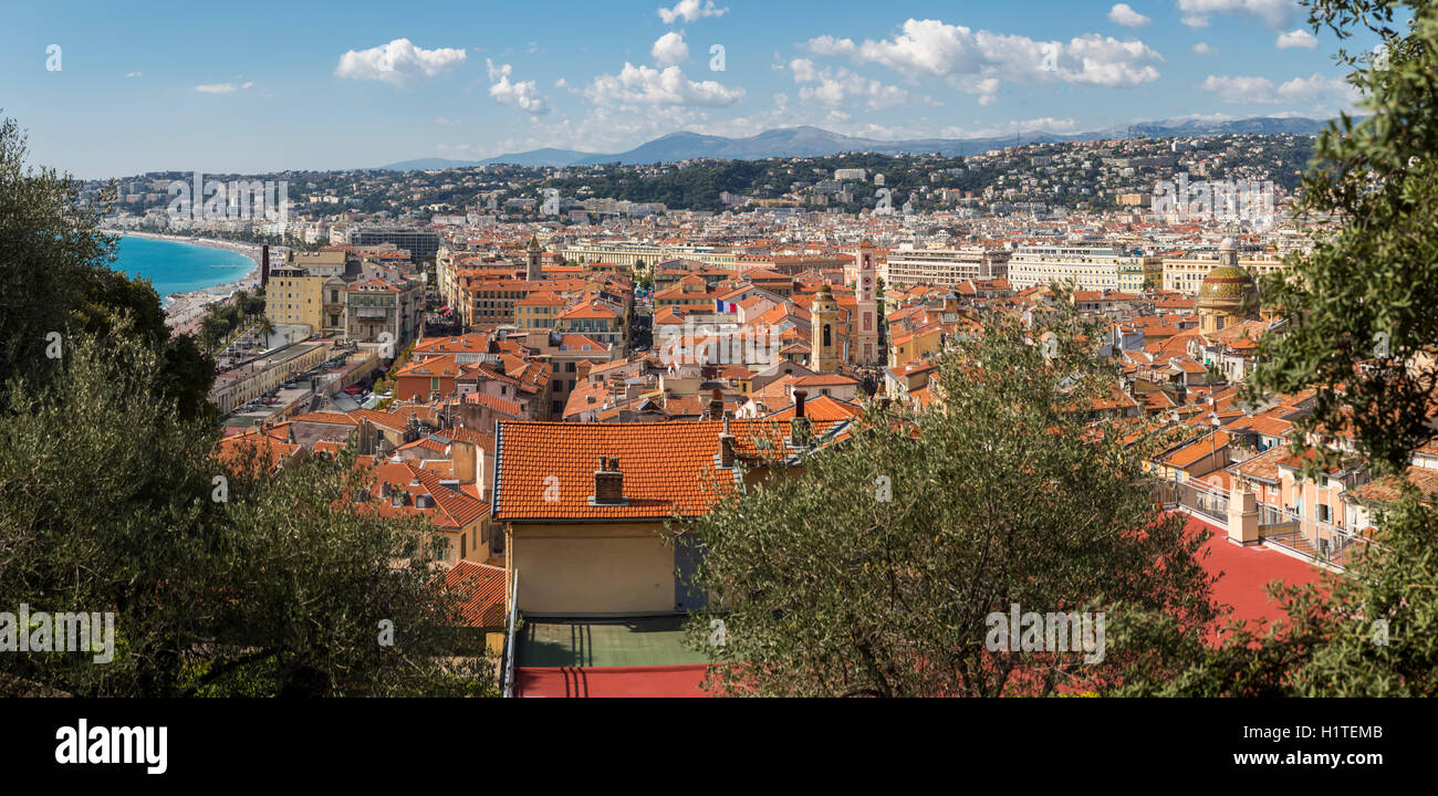City from above with Mediterranean behind, Nice, Alpes-Maritimes ...