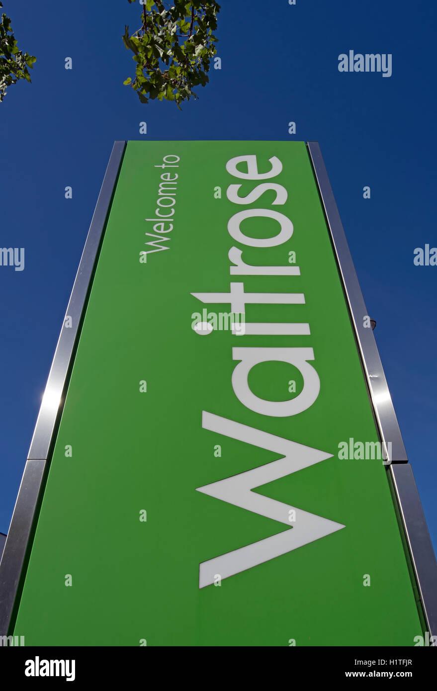 welcome to waitrose pillar sign at a branch of the supermarket chain in ...