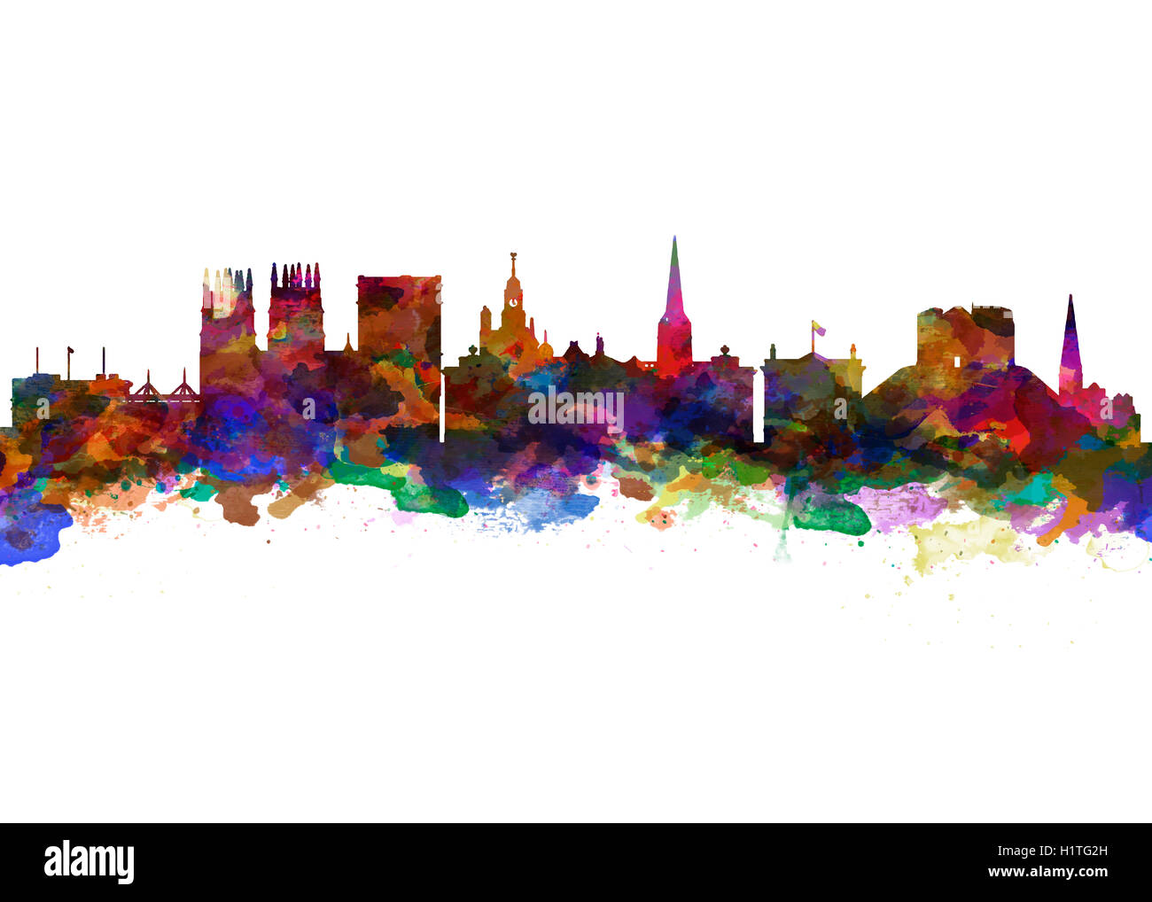 Watercolor art print of the Skyline of York England Stock Photo - Alamy