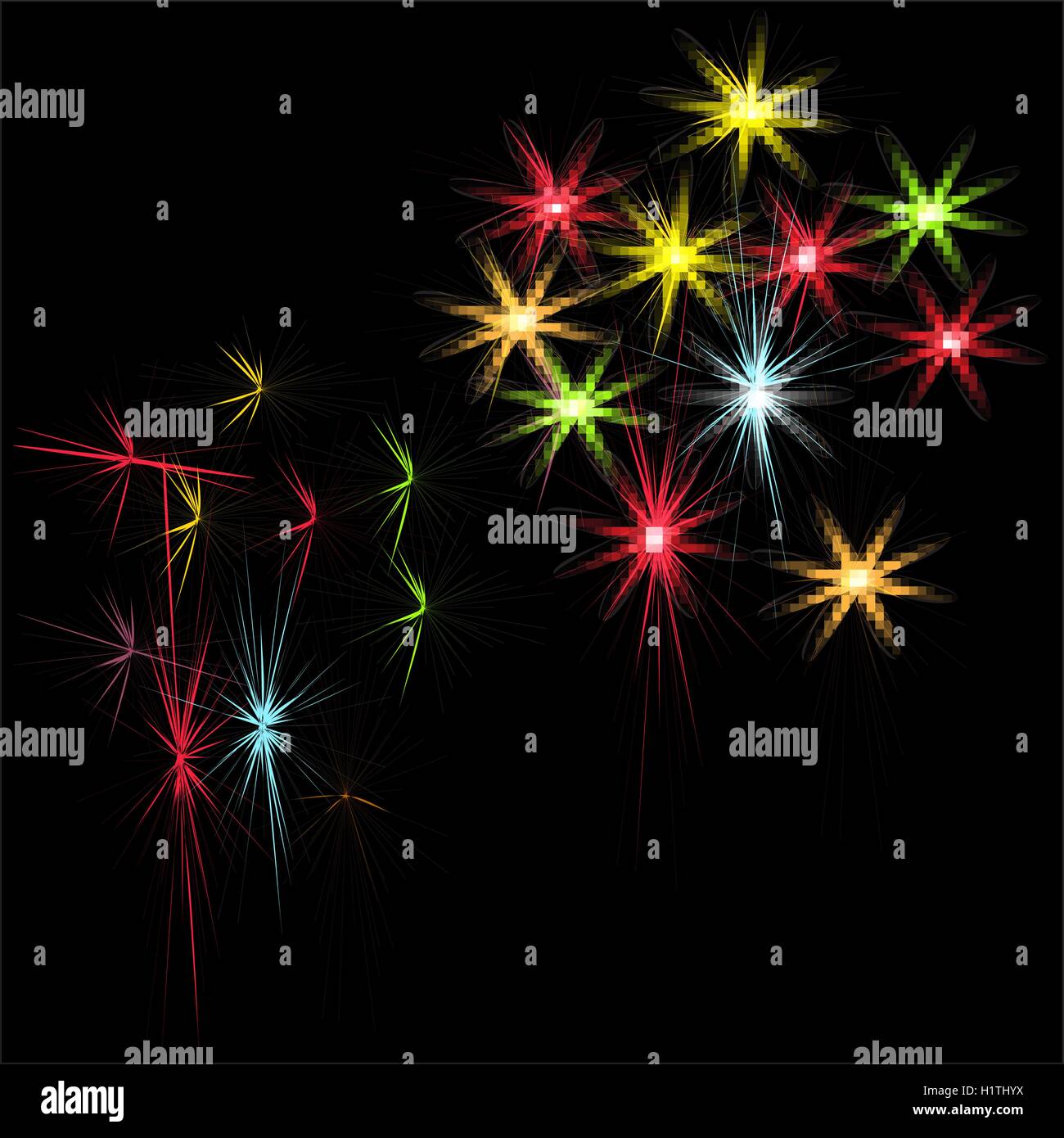 Festive patterned firework bursting in various shapes sparkling ...