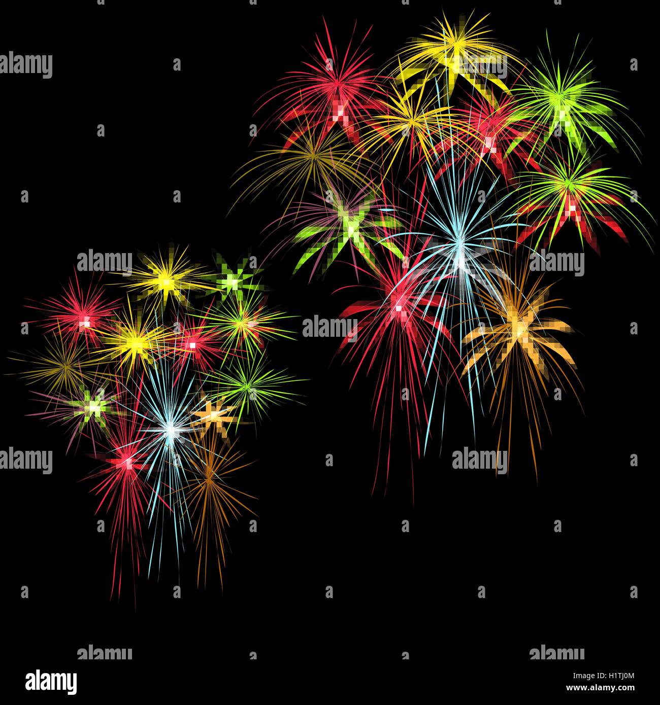 Festive patterned firework bursting in various shapes sparkling ...