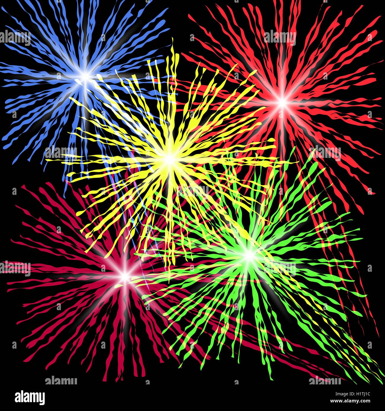Festive patterned firework bursting in various shapes sparkling ...