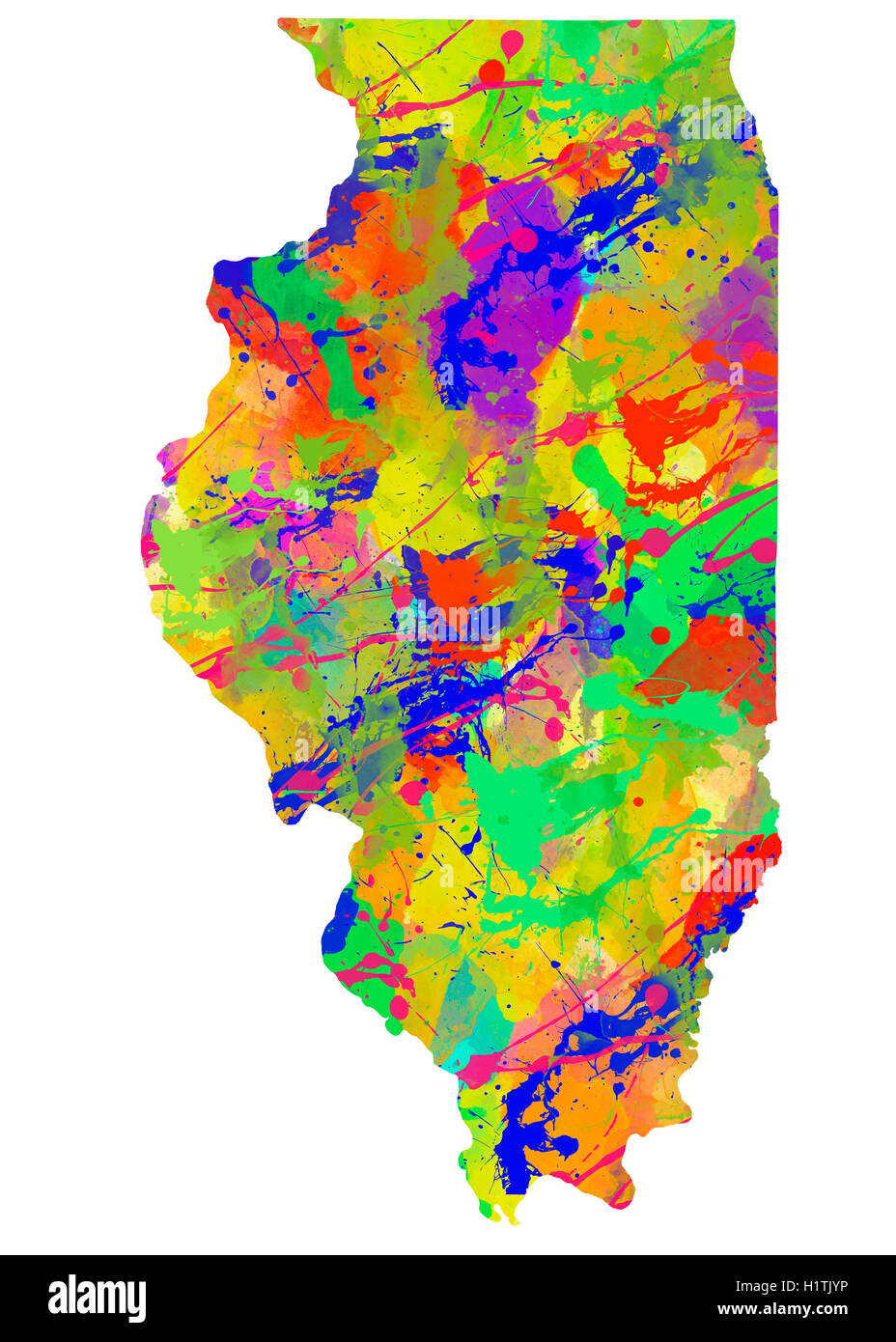 Watercolor Map of Illinois USA Stock Photo - Alamy