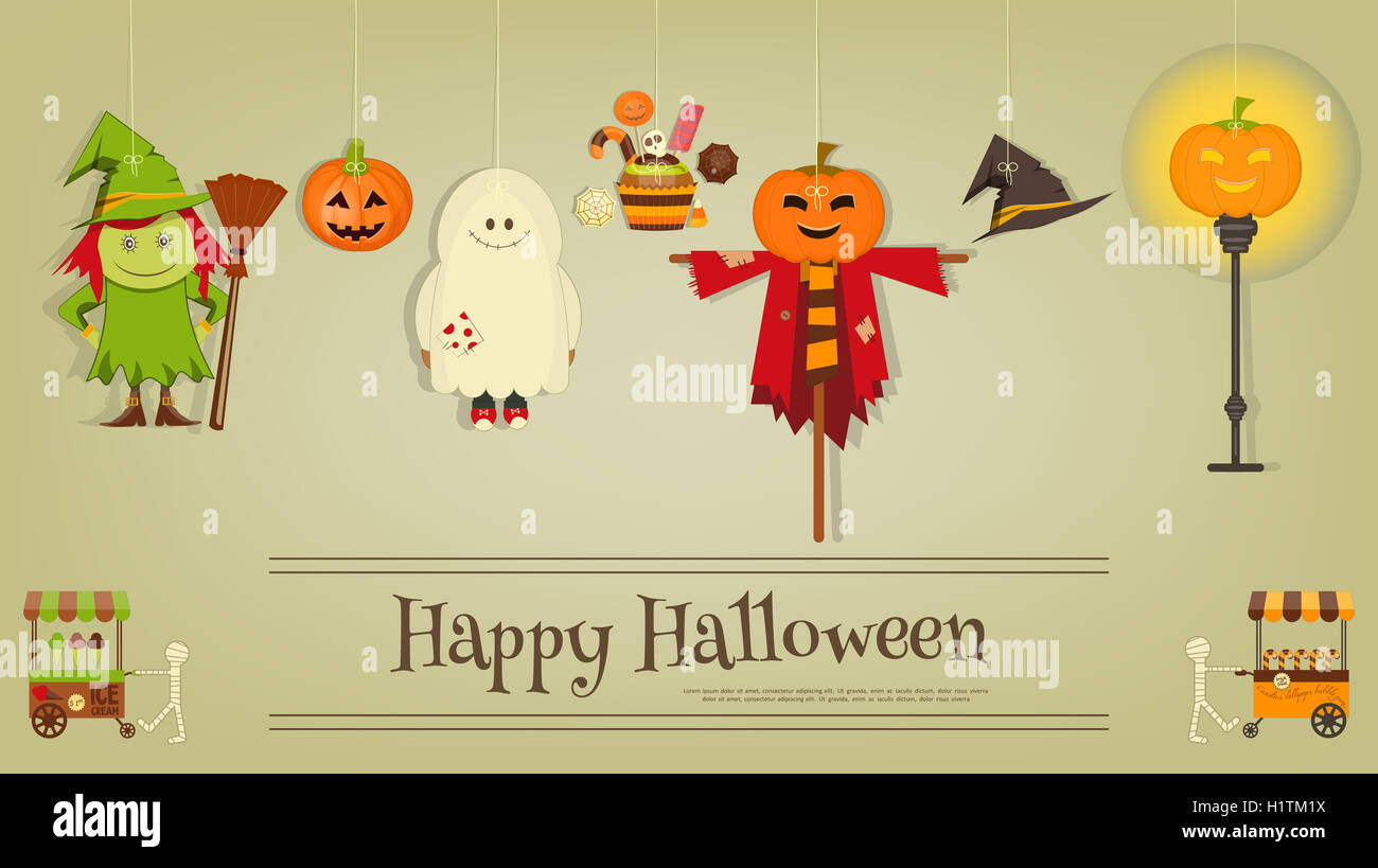 Halloween Poster - Symbols and Signs of October Holiday. Sweet Treats ...