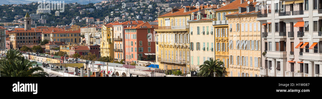 Panorama of Seafront Buildings, Nice, Alpes-Maritimes, French Riviera ...