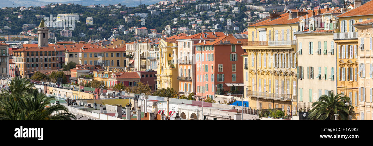 Panorama of Seafront Buildings, Nice, Alpes-Maritimes, French Riviera ...