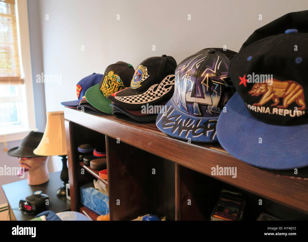 Baseball Cap Collection, Teenage Boy's Room, USA Stock Photo - Alamy