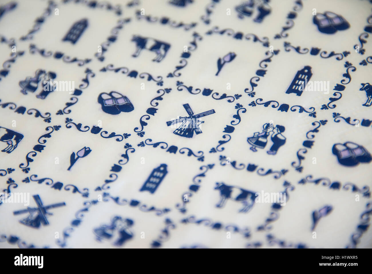 Netherlands (Holland), Rotterdam. Delft blue pattern with symbols of ...