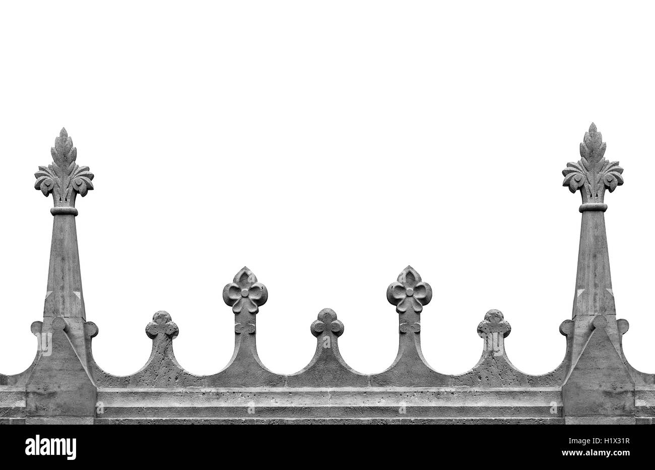 Gothic stone fence isolated on white background Stock Photo - Alamy