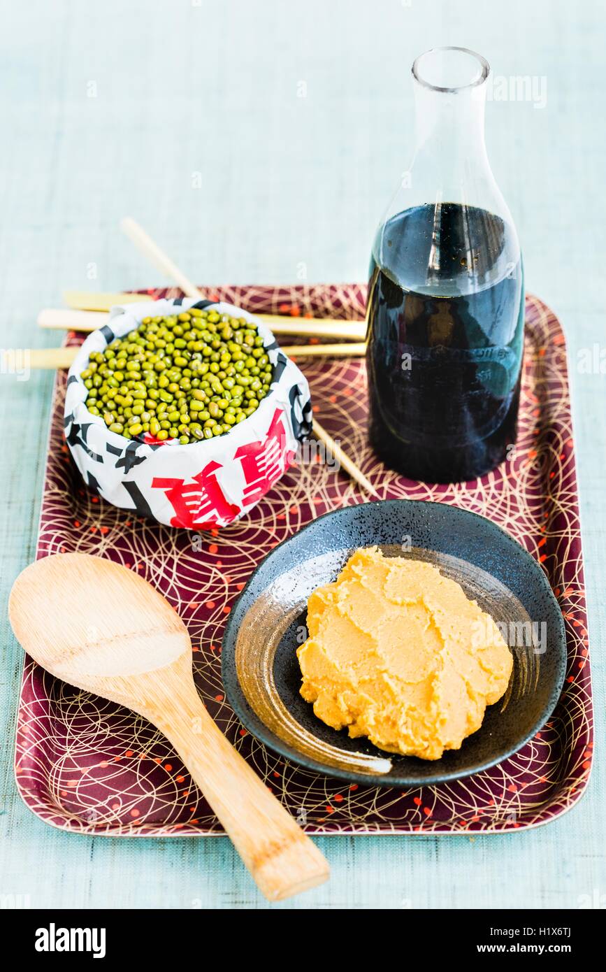 Miso paste (fermented soybean paste ) seeds ( Mungo ) and soy sauce ...