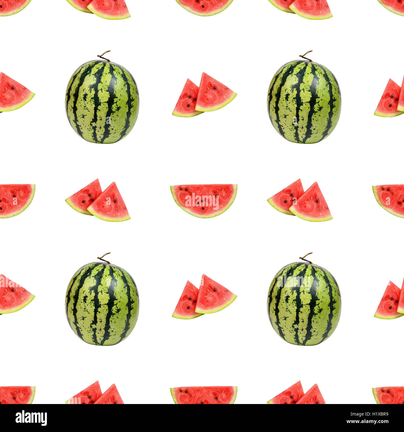 Seamless pattern of watermelon and watermelon slices isolated on white ...