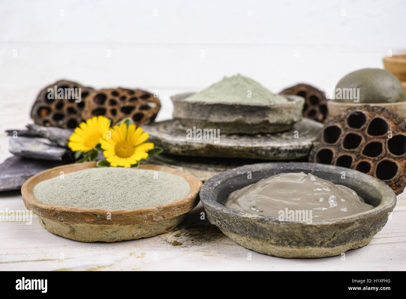 Ancient minerals - green and blue clay powder and mud mask for spa ...