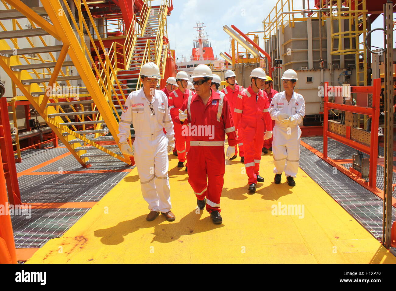 Vung Tau, Vietnam - September 28, 2011: Experts are visiting an oil rig ...