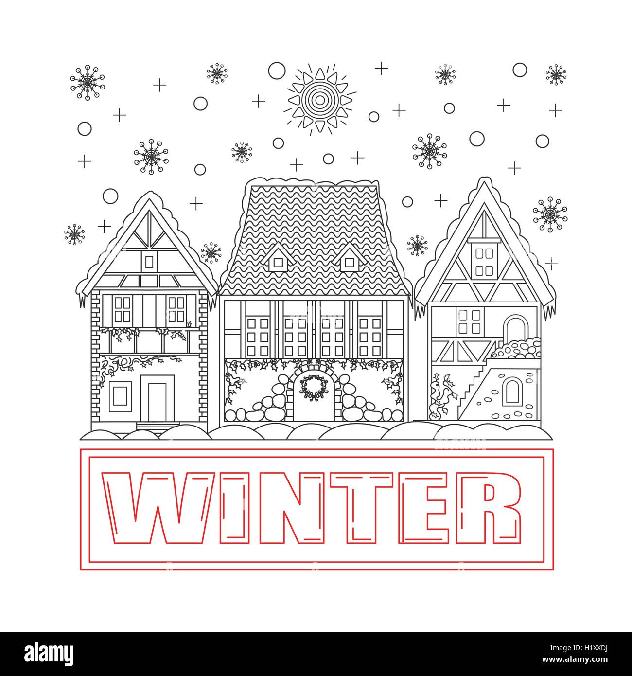 Detailed winter house on snowy background. Vector illustration Stock ...