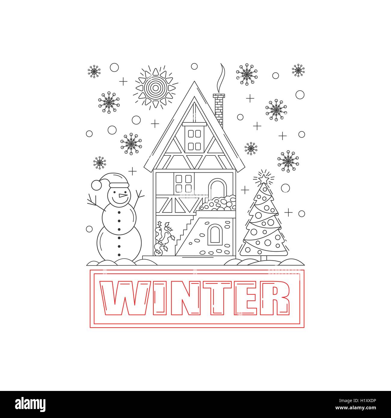Detailed winter house on snowy background. Vector illustration Stock ...