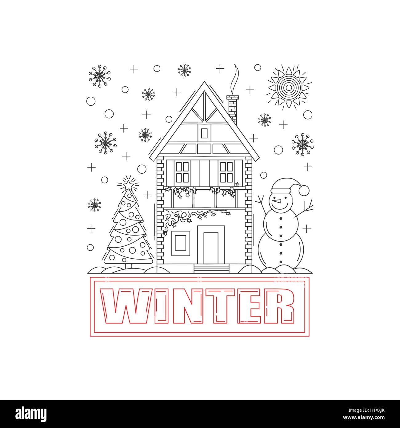 Detailed winter house on snowy background. Vector illustration Stock ...