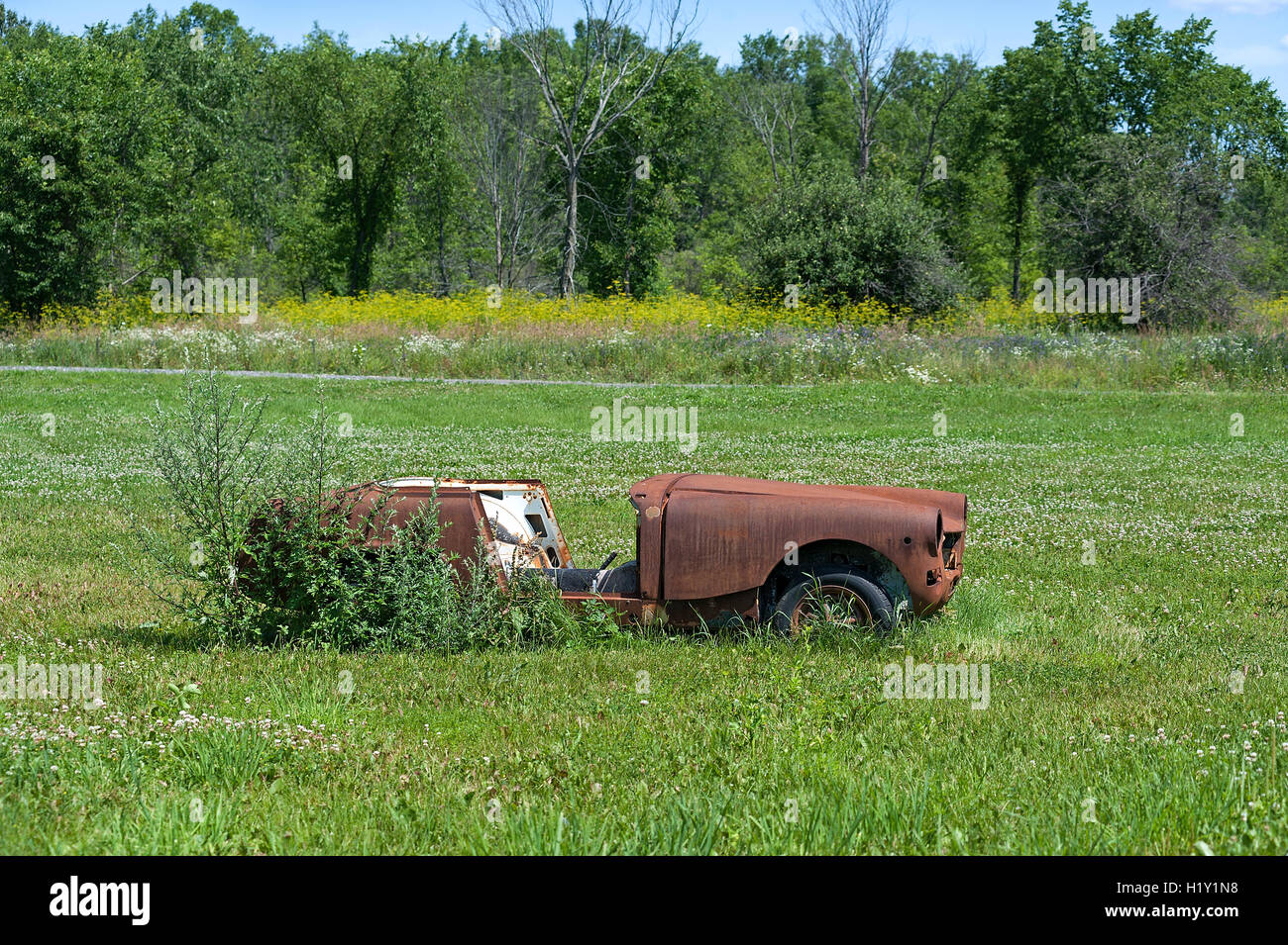 rusting car in grassy field Stock Photo - Alamy