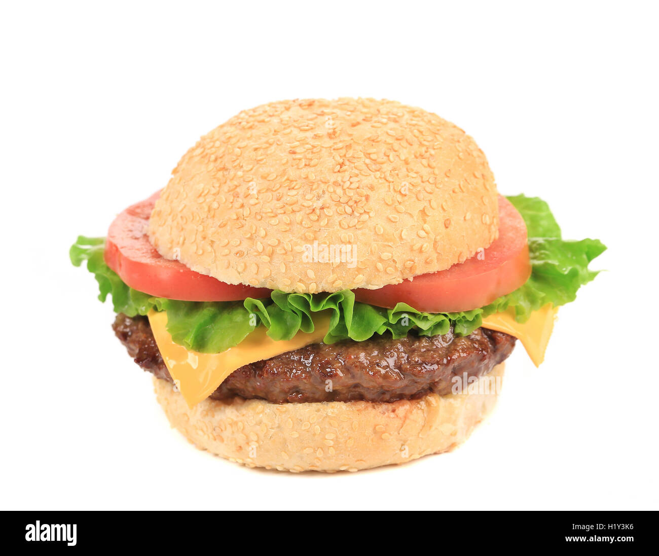 Tasty fresh hamburger with sesame seeds Stock Photo - Alamy