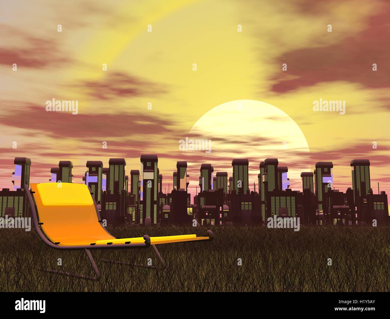 City relaxation - 3D render Stock Photo - Alamy