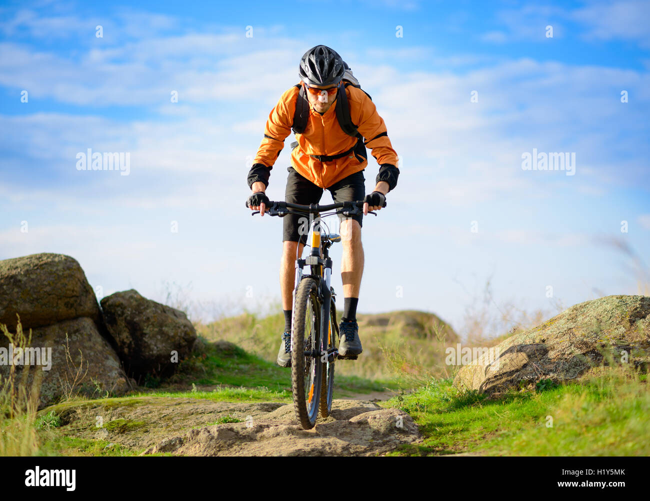 Cyclist Riding the Bike on the Beautiful Mountain Trail Stock Photo - Alamy