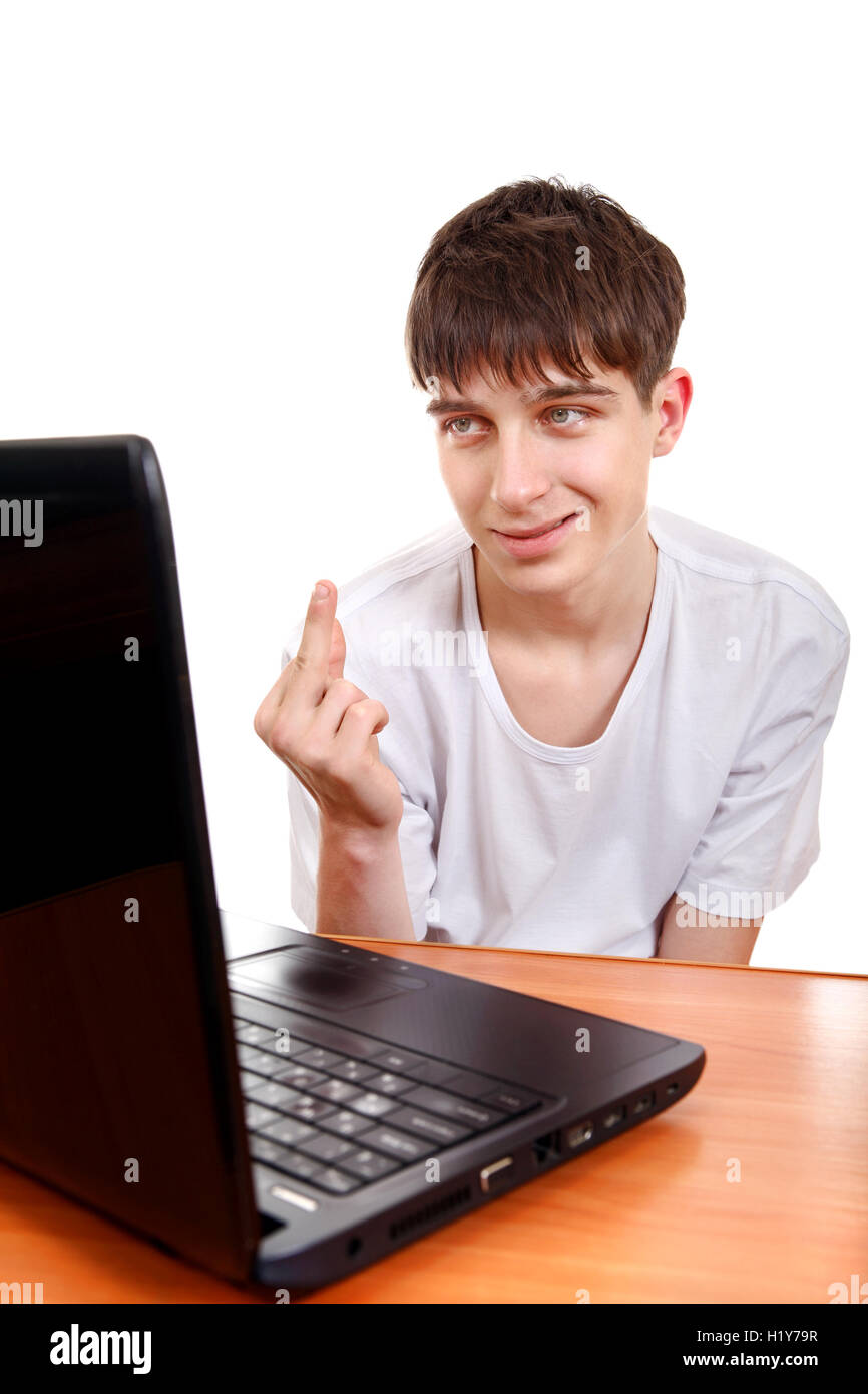 Teenager with Laptop Stock Photo - Alamy