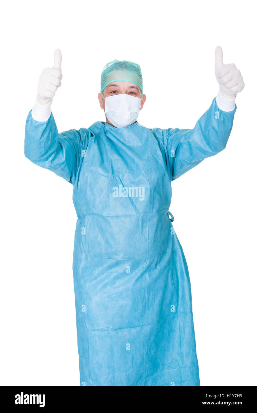 Portrait Of Doctor Showing Thumbs Up Sign Stock Photo - Alamy